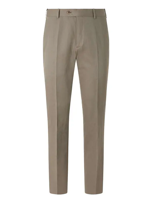 Brioni Straight-leg Linen And Cotton-blend Trousers - Taupe