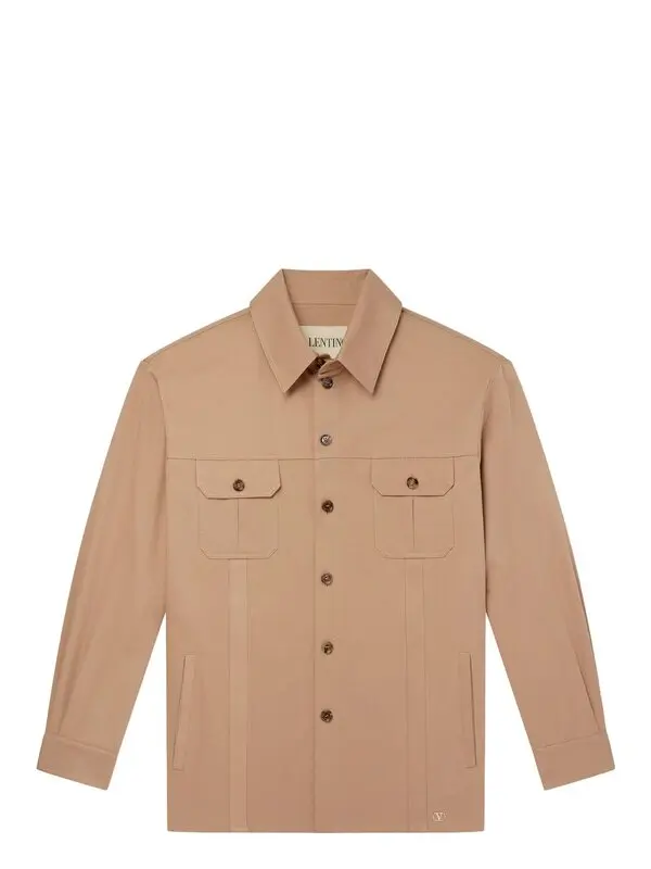 Valentino Garavani Logo-appliquéd Cotton-gabardine Overshirt - Brown