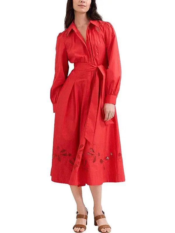 PHASE EIGHT Kim Floral Cutwork Midi Shirtdress - Red