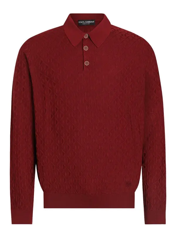 Dolce & Gabbana Micro-dot Stitch Polo Shirt - Bordeaux