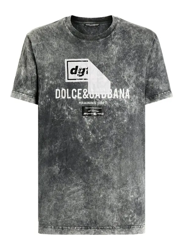 Dolce & Gabbana Marble-effect Cotton T-shirt With Print - Black