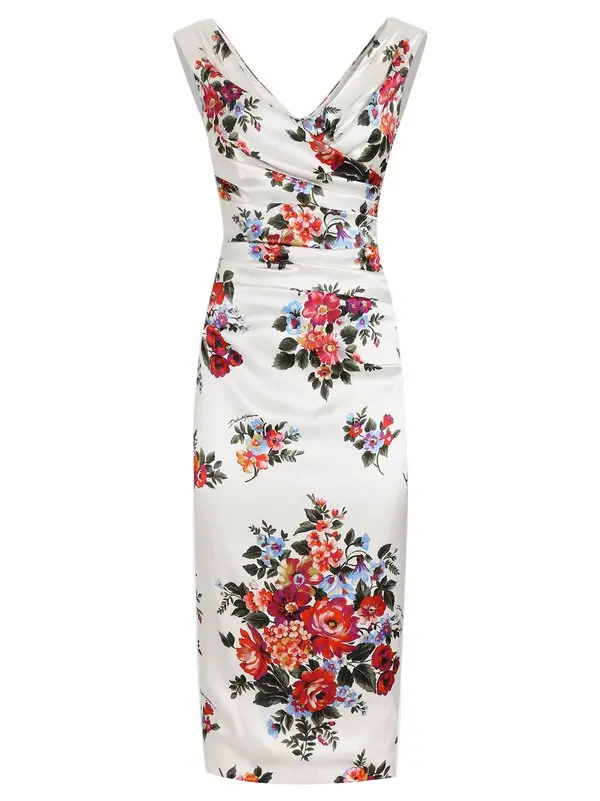 Dolce & Gabbana Flower Bouquet-print Satin Midi Dress - Multicolor