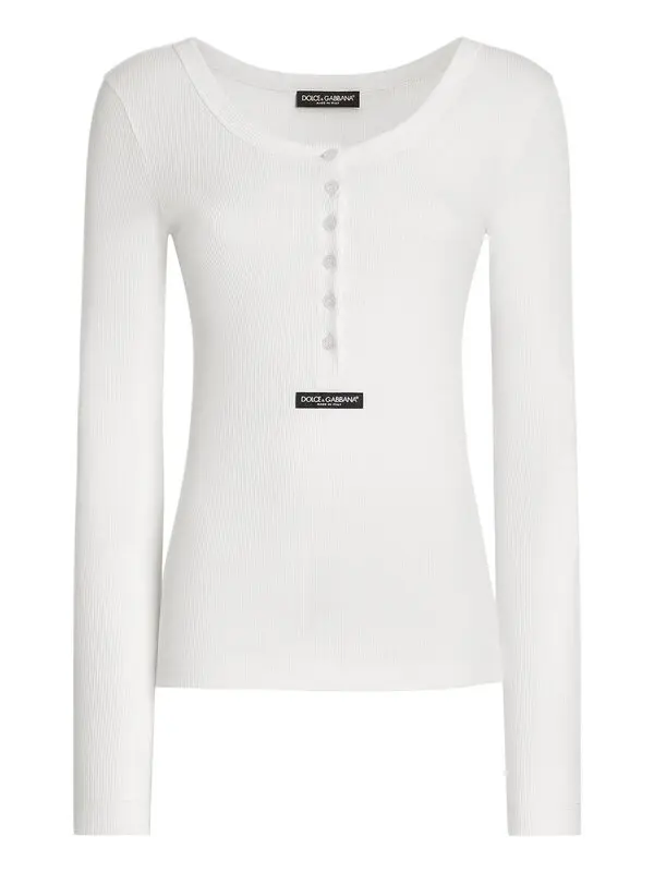 Dolce & Gabbana Ribbed Cotton Serafino T-shirt - White