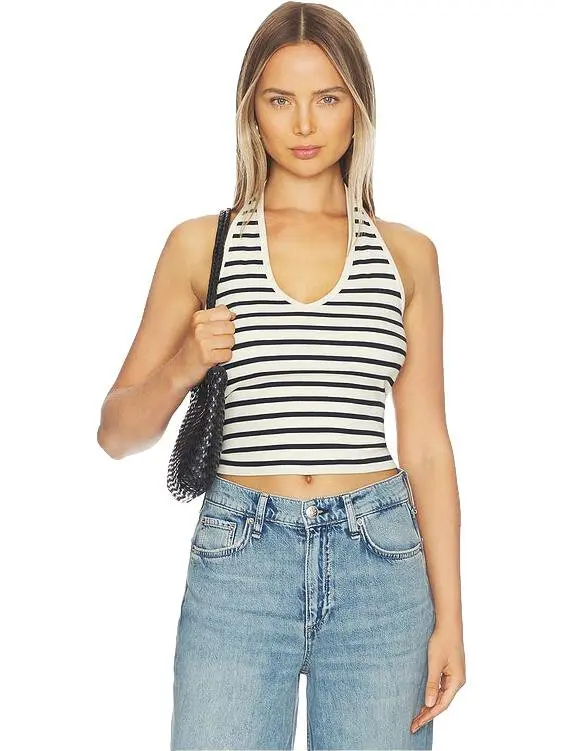 NILI LOTAN Britt Halter Top - Ecru & Black Stripe