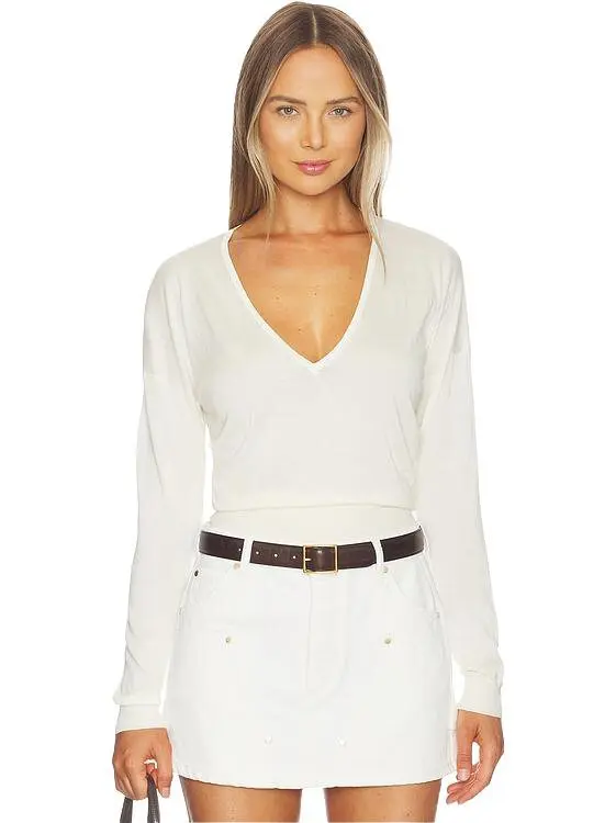 Renggli Silk Cashmere V Neck Sweater - Flat White