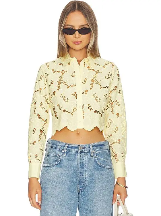 L'Agence Seychelle Cropped Button-down Top - Lemon Sorbet