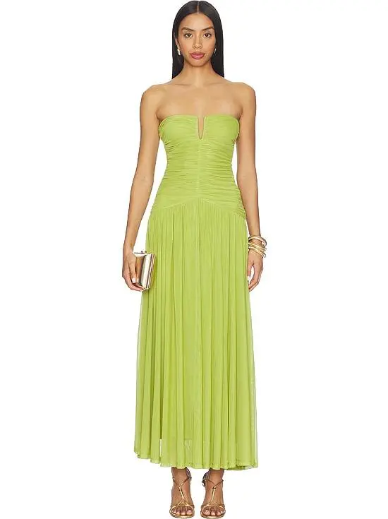 NIA Strapless Gown With Ruching - Peridot
