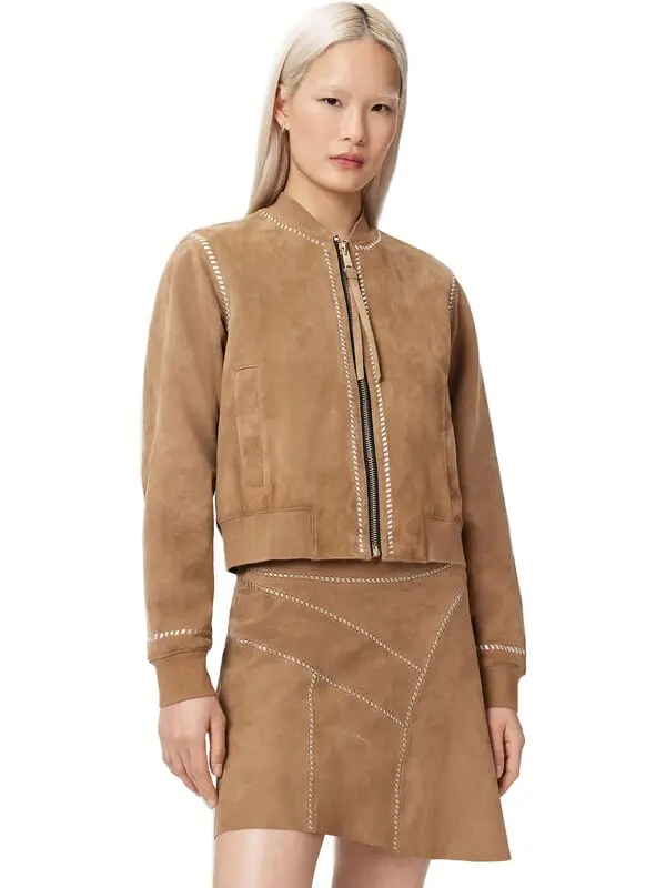 ALLSAINTS Oren Whipstitch Suede Bomber Jacket - Brown