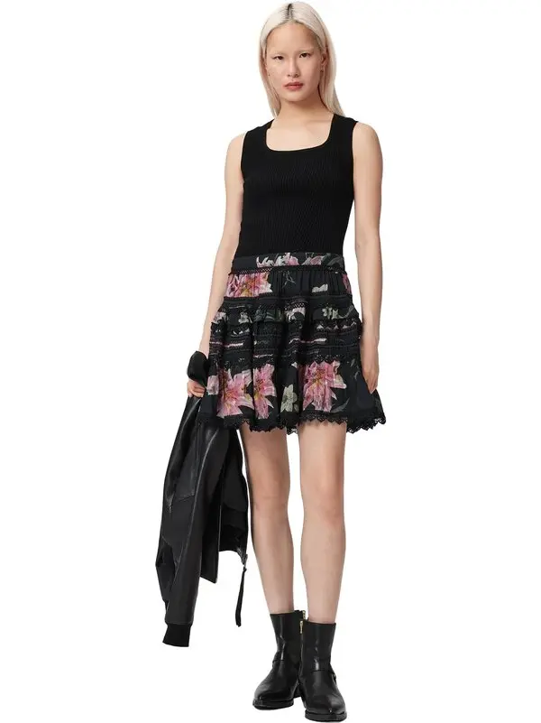 ALLSAINTS Zora Lace Trimmed Mini Skirt - Crystal Black