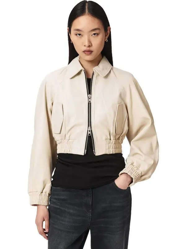 ALLSAINTS Anouk Leather Bomber Jacket - Antique White