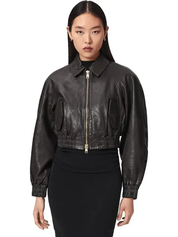 ALLSAINTS Anouk Leather Bomber Jacket - Brown