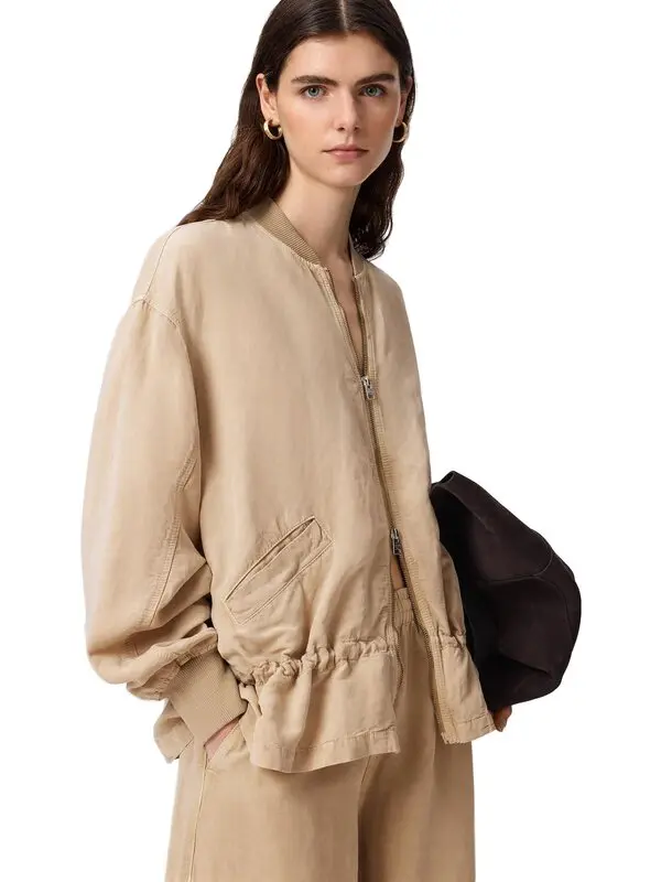 ALLSAINTS Sofi Linen Blend Drawstring Bomber Jacket - Brown