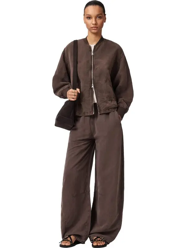 ALLSAINTS Linen Blend Bomber Jacket - Plum Brown