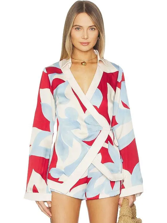 SEVEN WONDERS Amoree Long Sleeve Wrap Shirt - Amoree Red