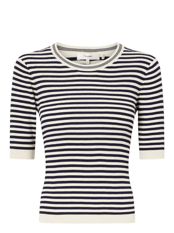 FRAME Striped Cotton-blend T-shirt - Black