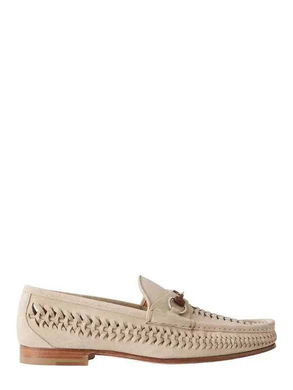Gucci Horsebit-embellished Woven Loafers - Beige