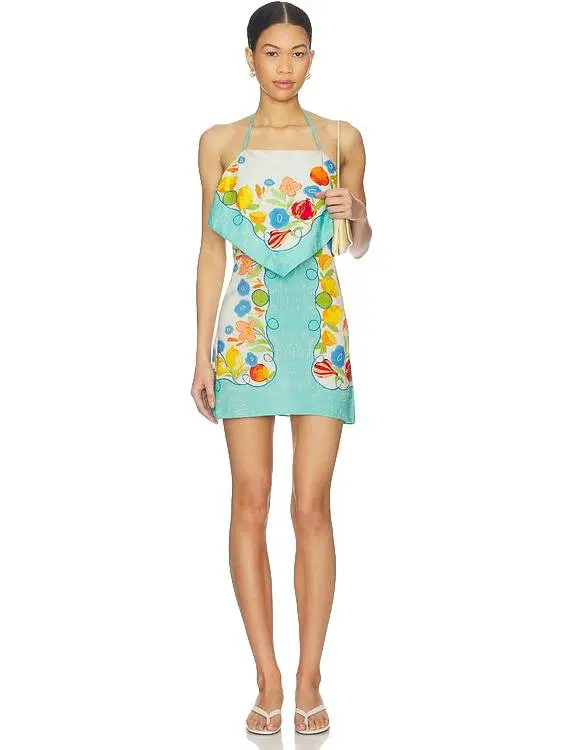 Saylor Printed Linen Blend Halterneck Dress - Multi