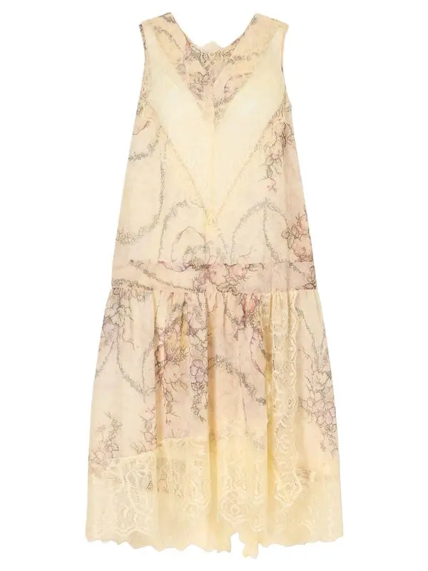 Anna Sui Floral-print Lace-trimmed Chiffon Midi Dress - Cream