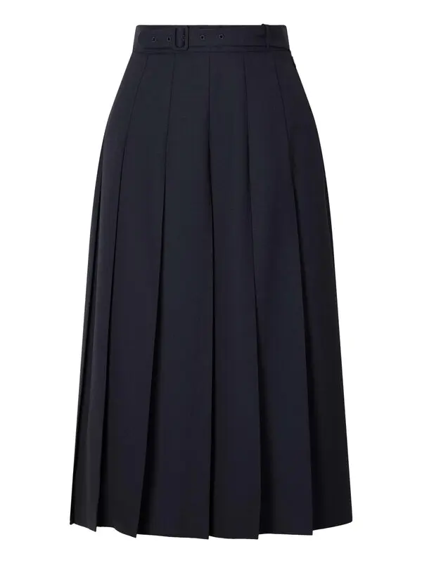 Auralee Pleated Wool And Mohair-blend Midi Skirt - Navy