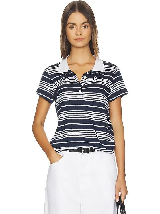FRAME The Striped Short Sleeve Polo - Navy Multi