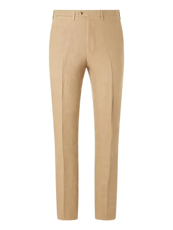 Kiton Straight-leg Linen Suit Trousers - Tan