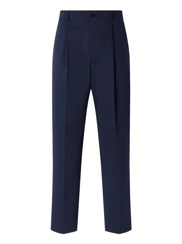 Valentino Garavani Vlogo Straight-leg Pleated Cotton-gabardine Trousers - Blue