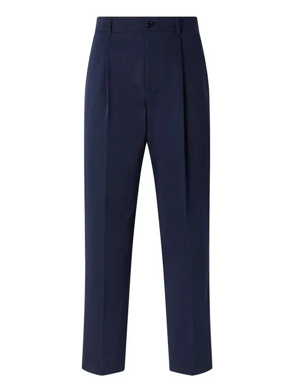 Valentino Garavani Vlogo Straight-leg Pleated Cotton-gabardine Trousers - Navy
