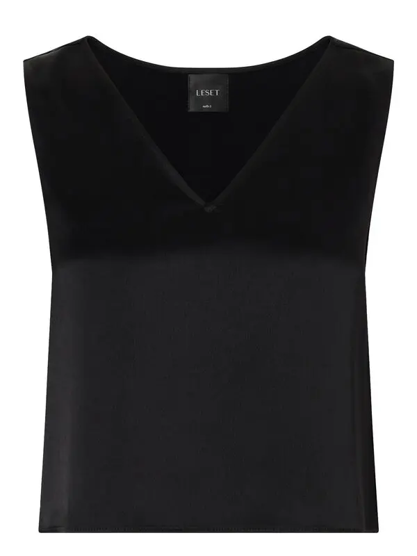 LESET Barb Satin Tank Top - Black