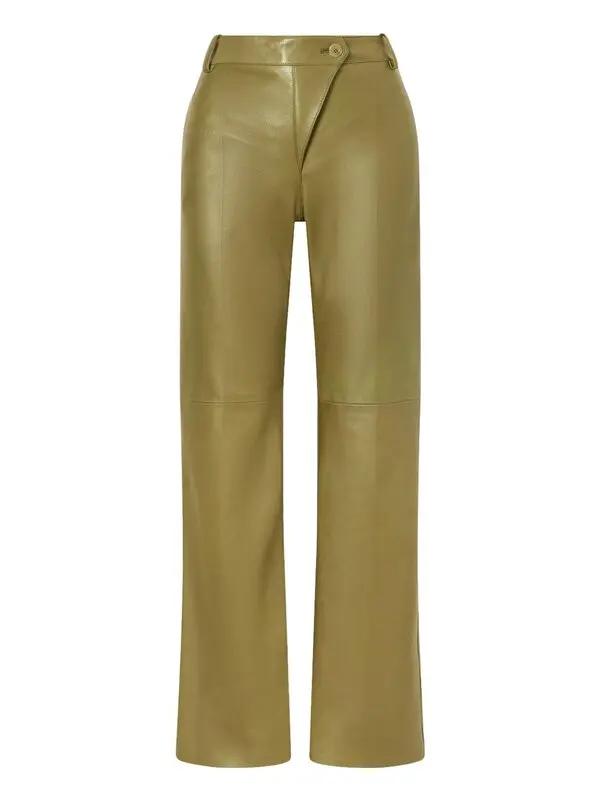 Chloé High-rise Paneled Leather Straight-leg Pants - Green