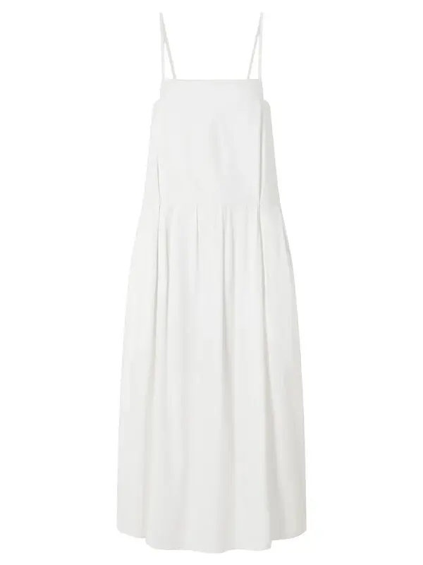 Khaite Adira Pleated Cotton-poplin Midi Dress - White
