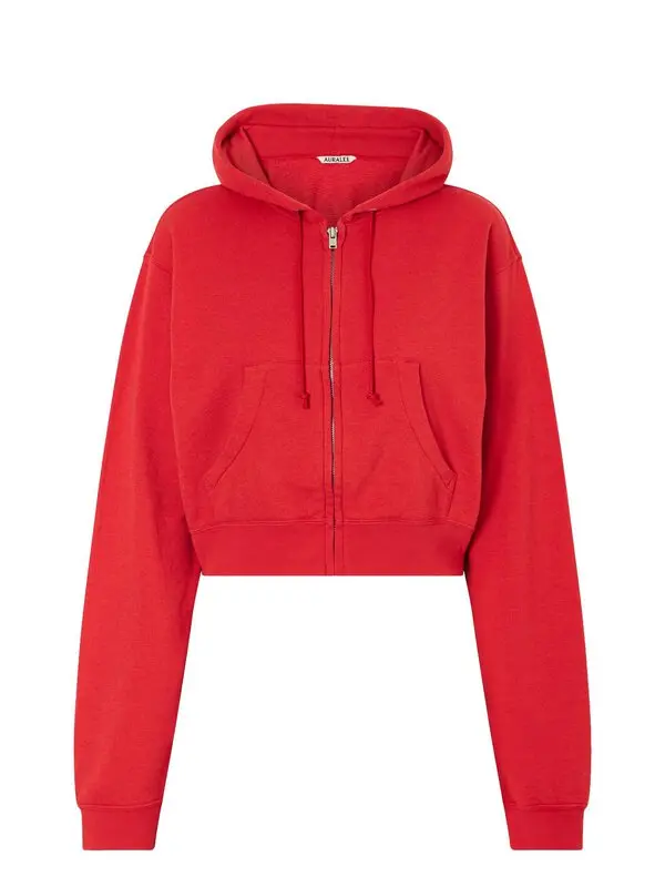 Auralee Cotton, Wool, And Silk-blend Hooded Sweater - Red