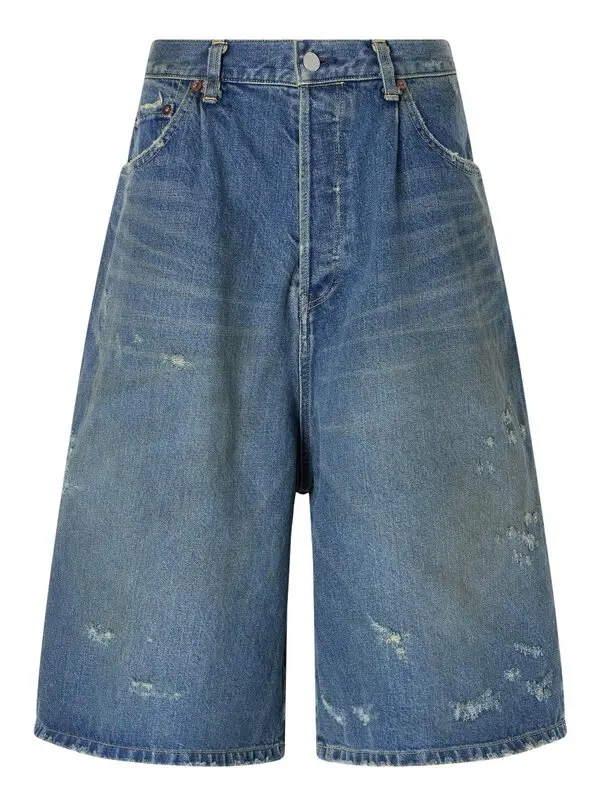 SSSTEIN Distressed Denim Knee-length Shorts - Blue