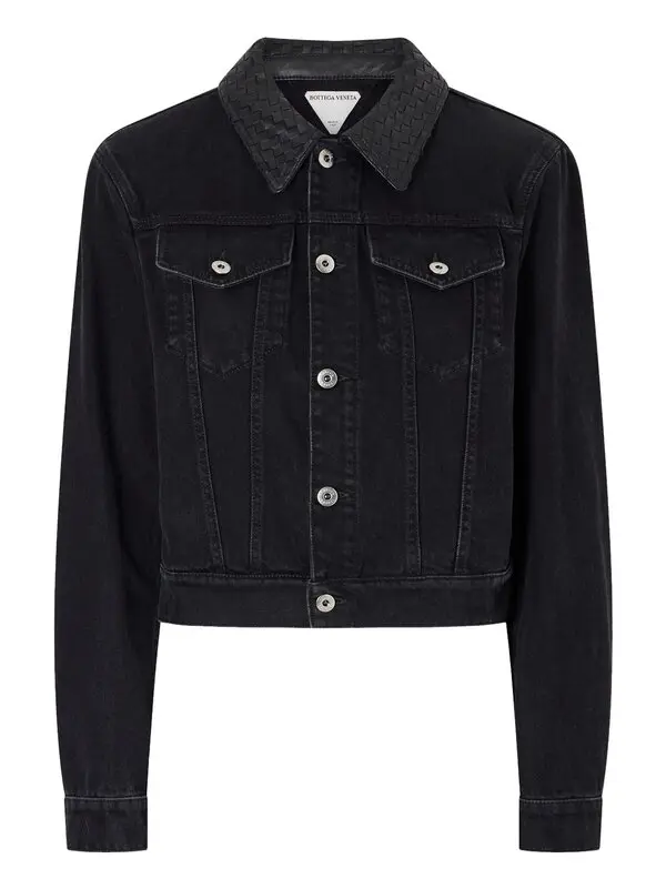 Bottega Veneta Intrecciato Leather-trimmed Denim Jacket - Black