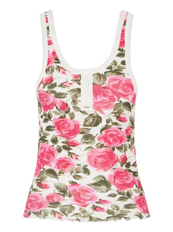 Chloé Floral-print Ribbed Stretch-cotton Jersey Tank - Pink