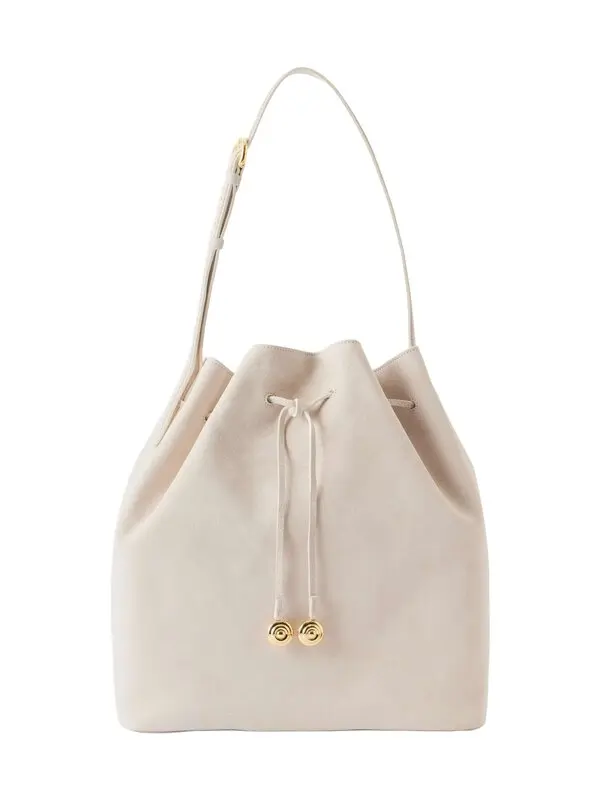 LIFFNER Charm Suede Drawstring Shoulder Bag - Off-white