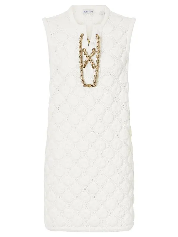 Burberry Embellished Knitted Cotton-blend Mini Dress - White