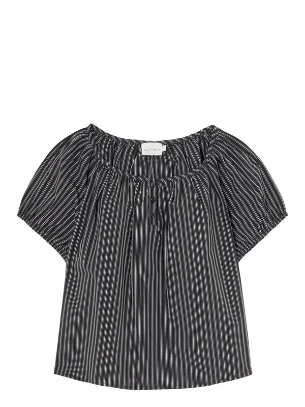 DEIJI STUDIOS Striped Organic Cotton-poplin Top - Dark Gray