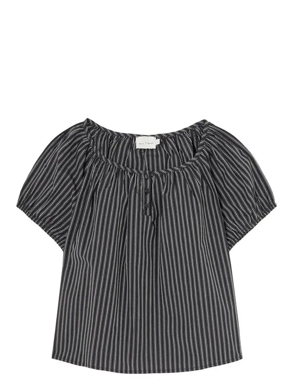 DEIJI STUDIOS Striped Organic Cotton-poplin Top - Gray