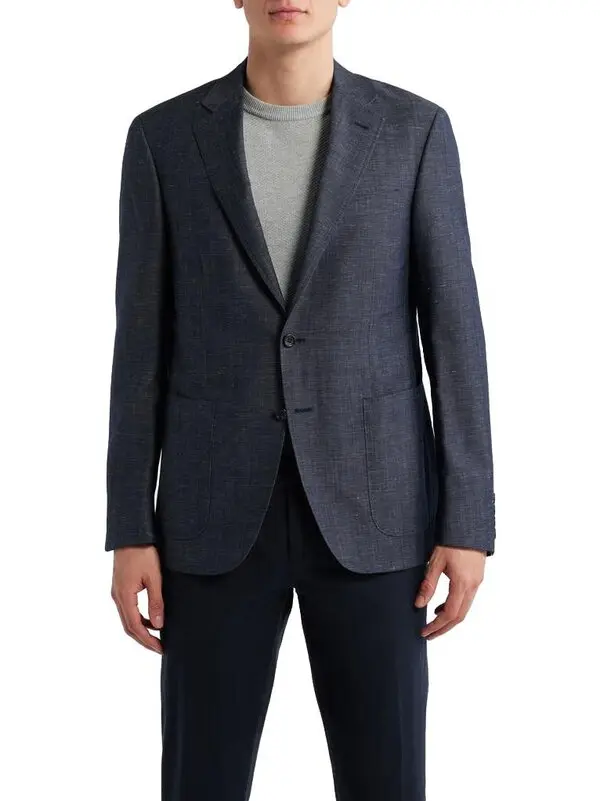 Canali Kei Trim Fit Slub Wool & Linen Sport Coat - Dark Blue