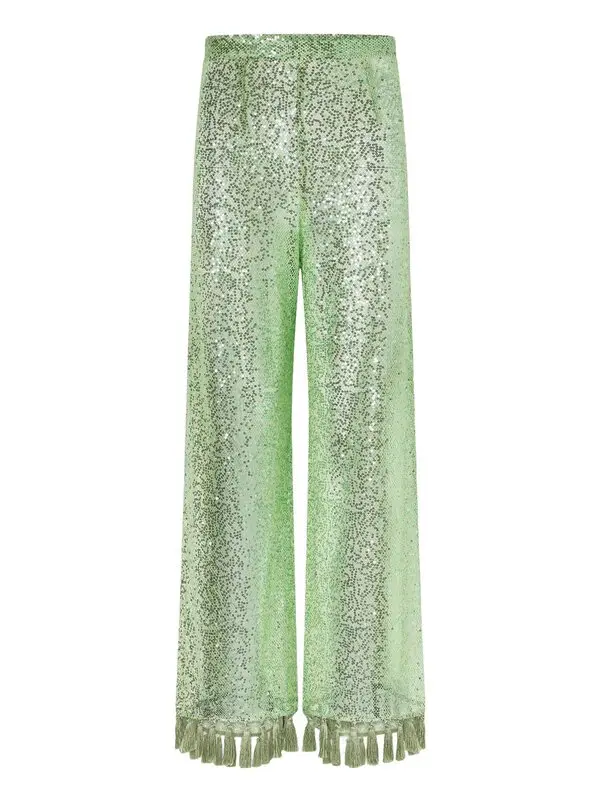 TALLER MARMO Sequined Fringed Flared Pants - Green