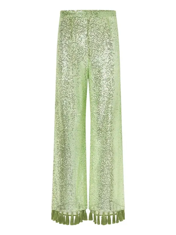 TALLER MARMO Sequined Fringed Flared Pants - Green