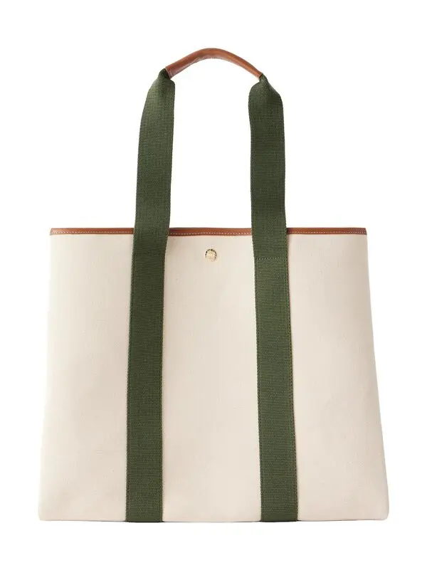 Rue De Verneuil Large Canvas Tote Bag With Leather And Webbing Trim - Green