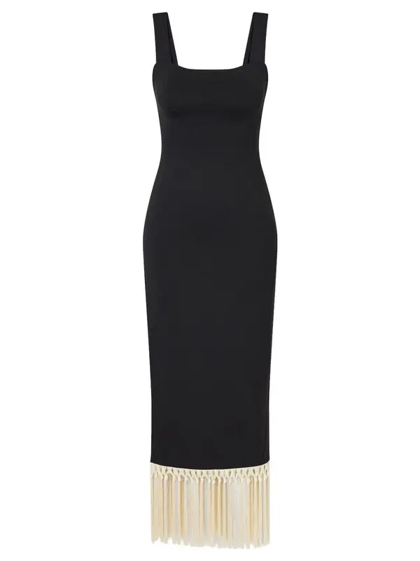 TALLER MARMO Fringed Jersey Midi Dress - Black