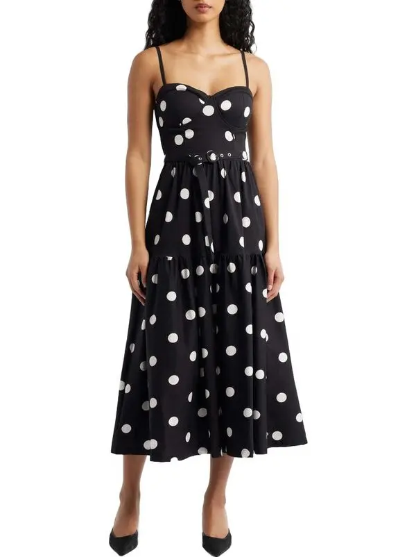 FLYING TOMATO Belted Corset Midi Sundress - Black/white