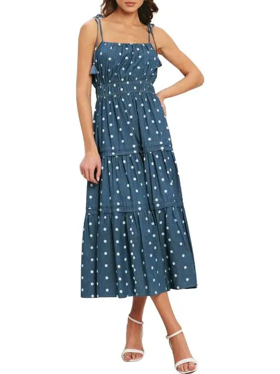 FLYING TOMATO Tie Strap Chambray Dress - Medium Indigo