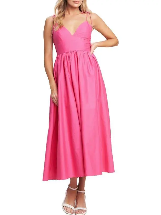 FLYING TOMATO Fit & Flare Cotton Midi Sundress - Fuchsia