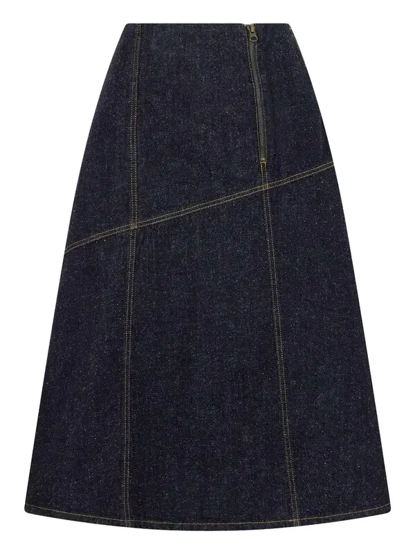Victoria Beckham Paneled Denim Midi Skirt - Dark Denim