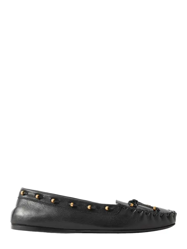 Khaite Milly Embellished Whipstitched Leather Loafers - Black