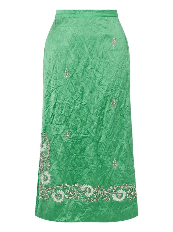 Erdem Embellished Crinkled-satin Midi Skirt - Green