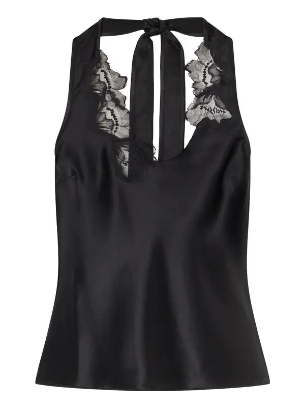 SIR. Montparnasse Lace-trimmed Silk-satin Tank - Black
